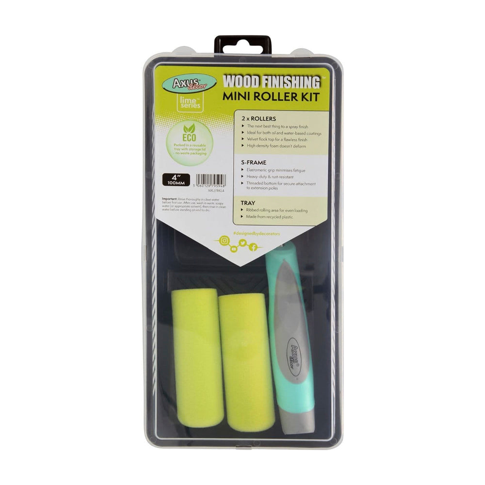 Axus Wood Finishing Mini Roller Kit (2 x Rollers, Tray & Frame) LIME — Abington Decorating Supplies
